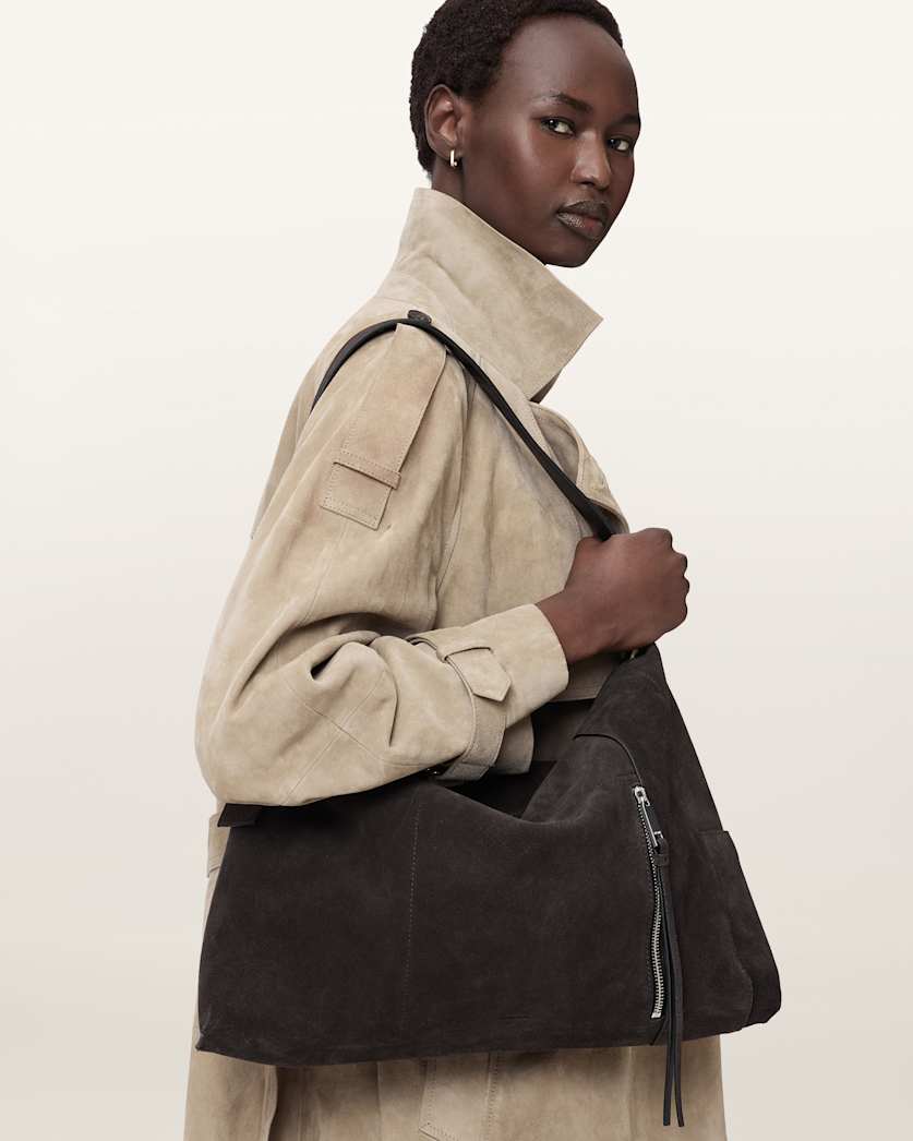 Alba Suede Shoulder Bag Bitter Brown | ALLSAINTS